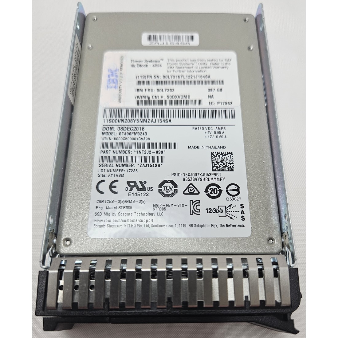 00LY333 IBM 5B13 387GB SFF-3 Enterprise SSD 4k eMLC4